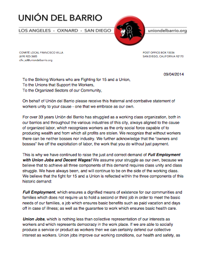 Full Employment with Union Jobs and Decent Wages! - Unión del Barrio
