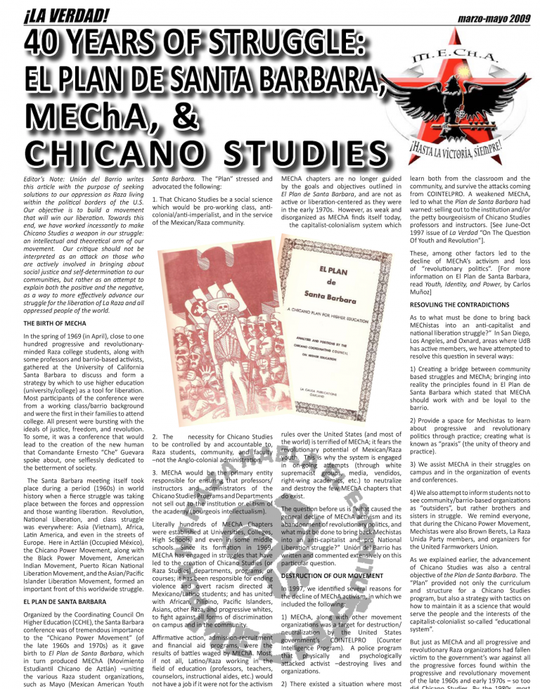 Originally Published In 2009: 40 YEARS OF STRUGGLE: EL PLAN DE SANTA ...